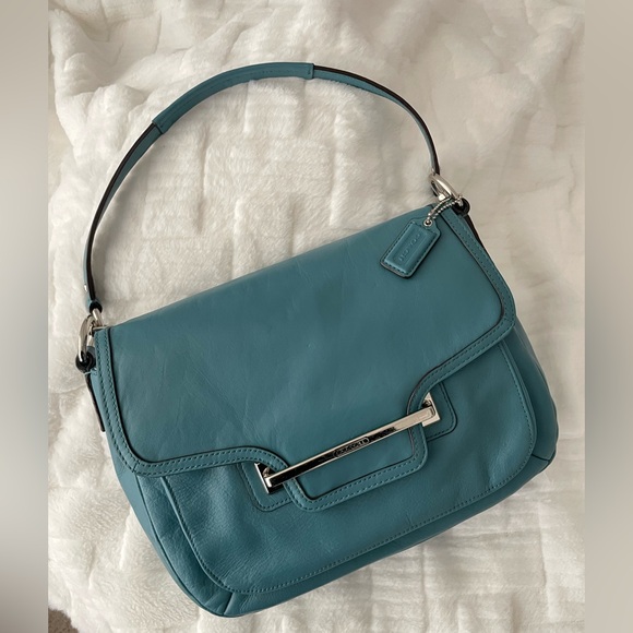 Coach | Bags | Coach Taylor Teal Blue Leather Flap Shoulder Bag | Poshmark